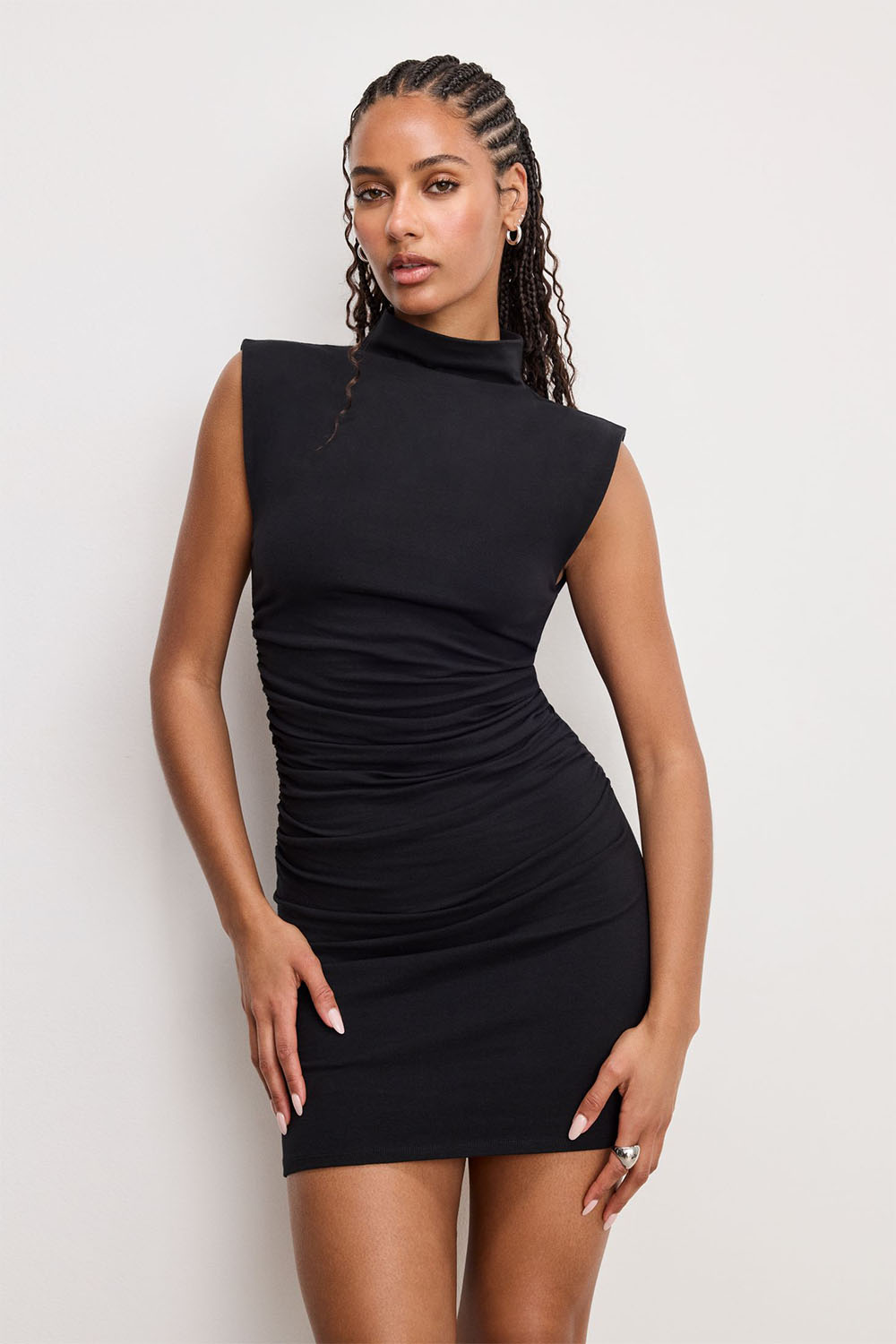 JERSEY MOCK NECK MINI DRESS — EVRGREEN Clothing