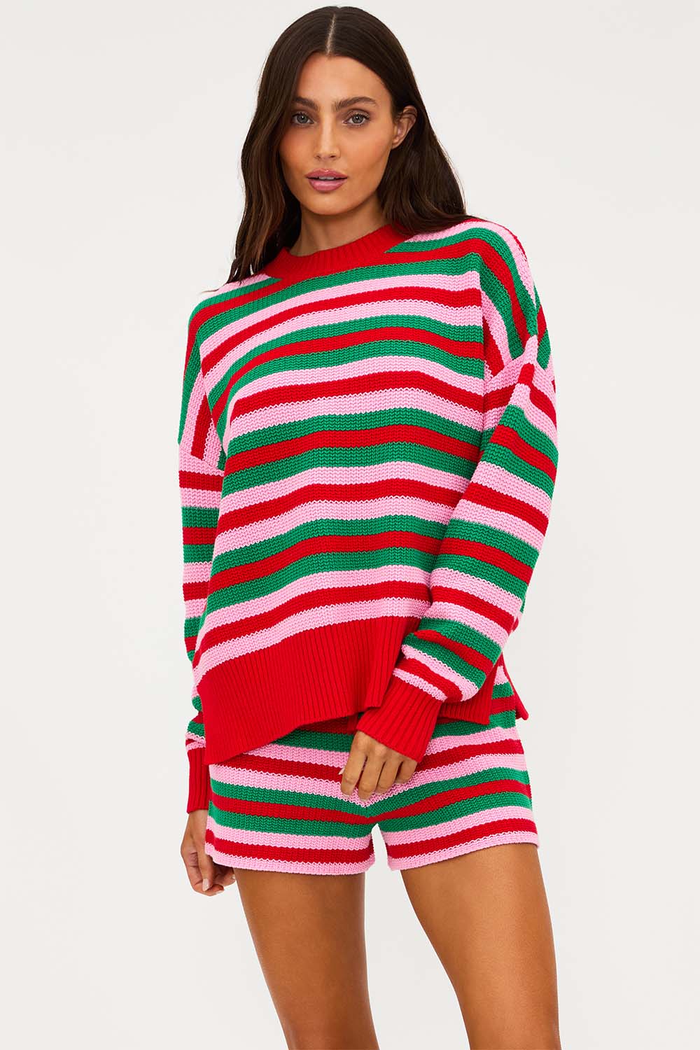 CALLIE SWEATER Ruby Stripe — EVRGREEN Clothing