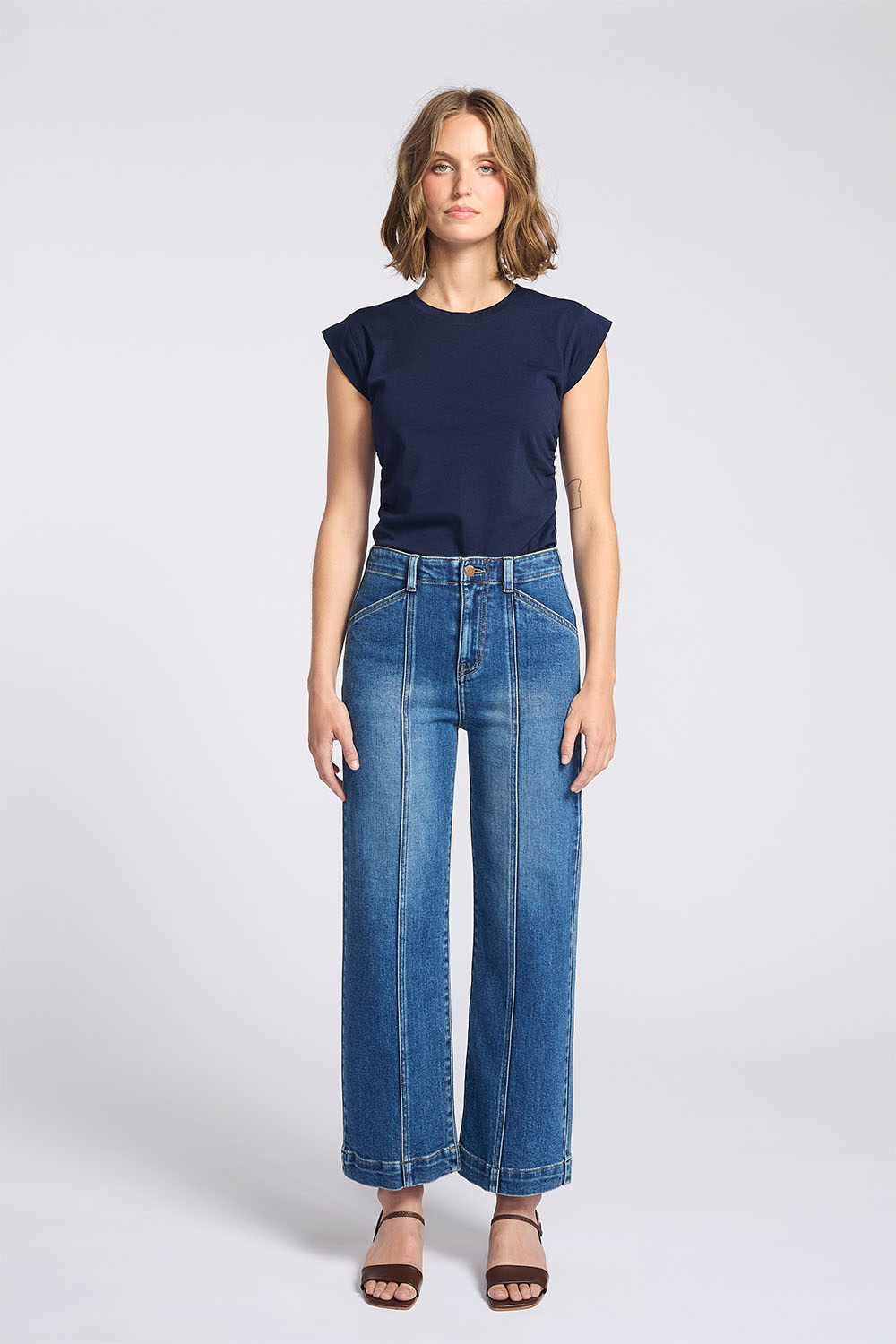 PAOLA WIDE LEG W SEAM LINES - DARK — EVRGREEN Clothing
