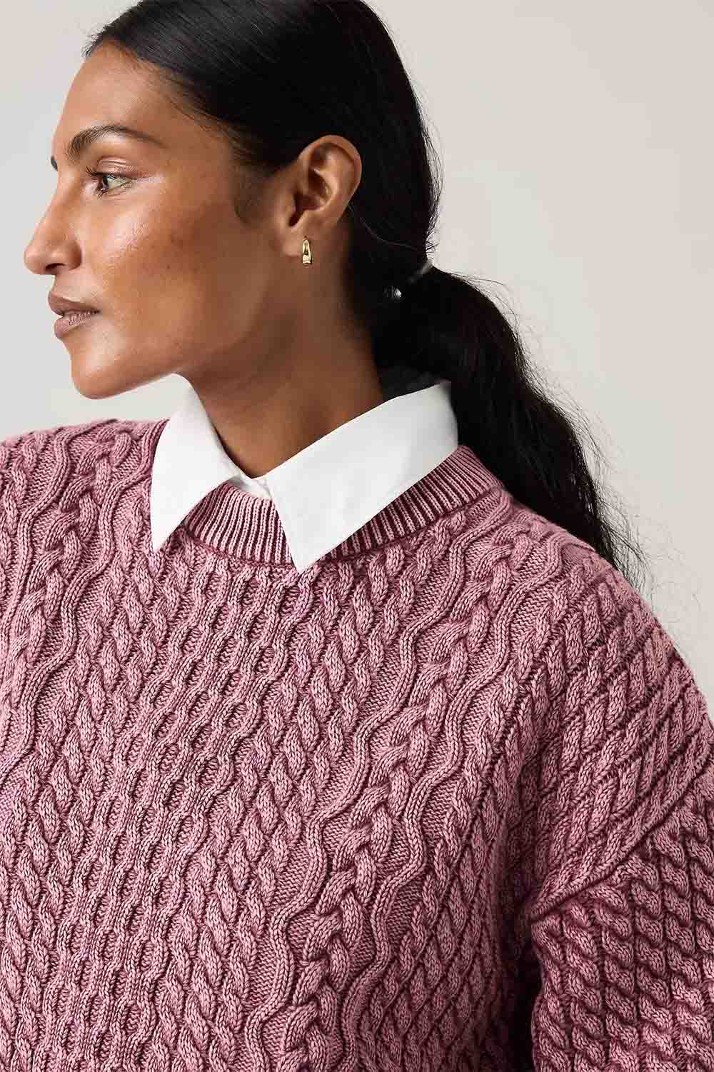 LEILAH CABLE CREWNECK — EVRGREEN Clothing