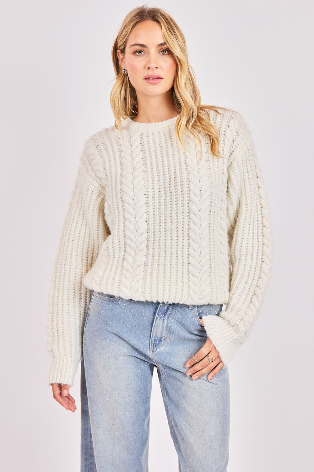 HELENA CABLE KNIT SWEATER — EVRGREEN Clothing